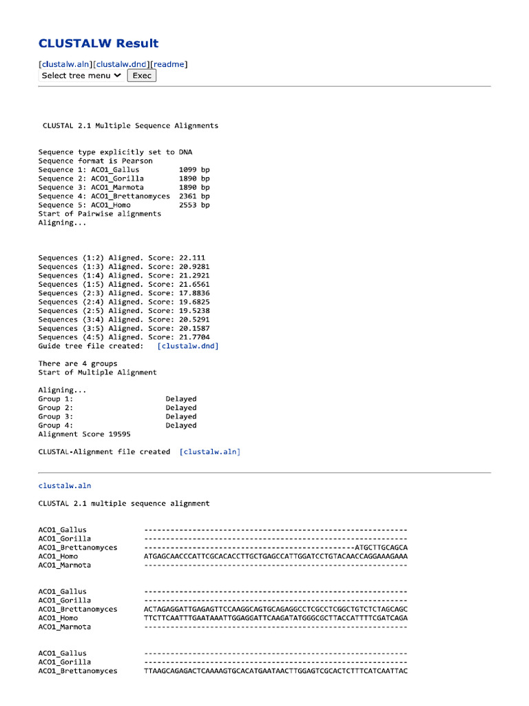 ACO1 DNA Clustalw | PDF