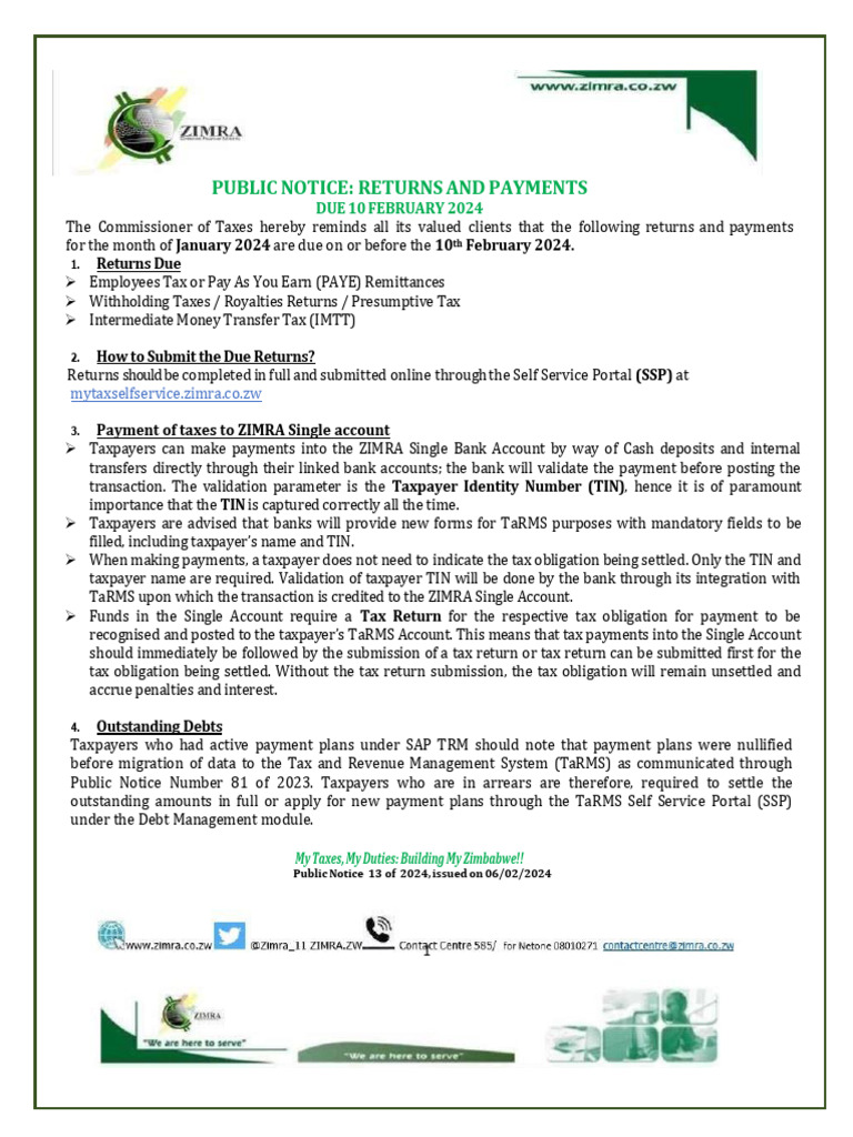 January 2024 Tax Returns Due Notice | PDF | Payments | Taxes