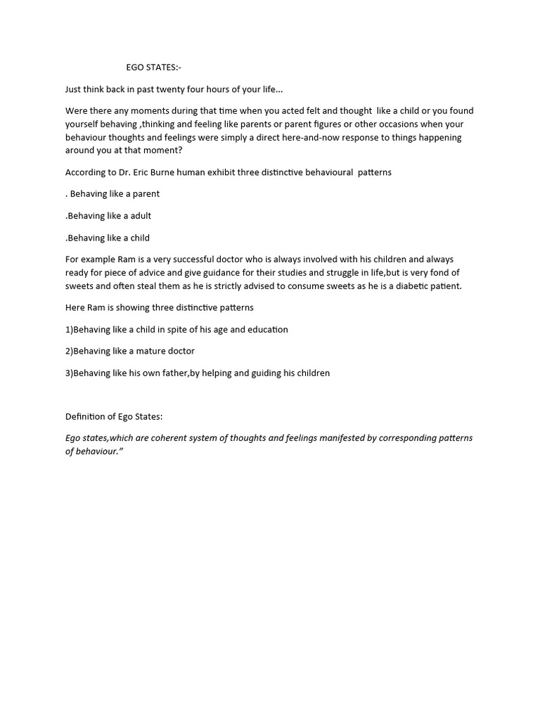 Understanding Ego States | PDF | Id | Psychology