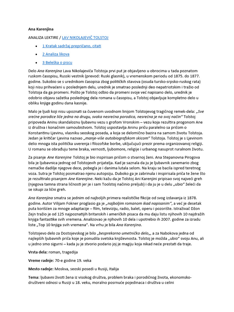 Ana Karenjina-Analiza-2 | PDF