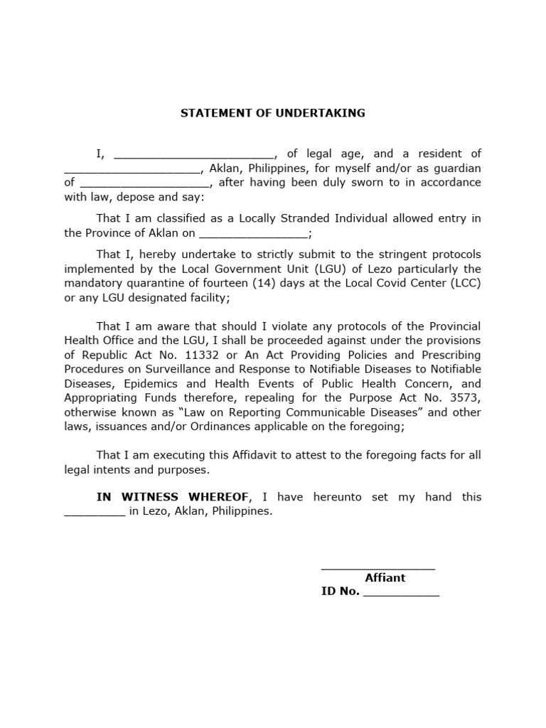 Affidavit of Undertaking LGU LCC | PDF