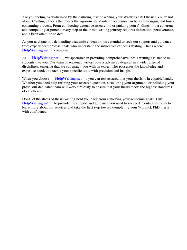 Warwick PHD Thesis Submission | PDF | Thesis | Doctor Of Philosophy