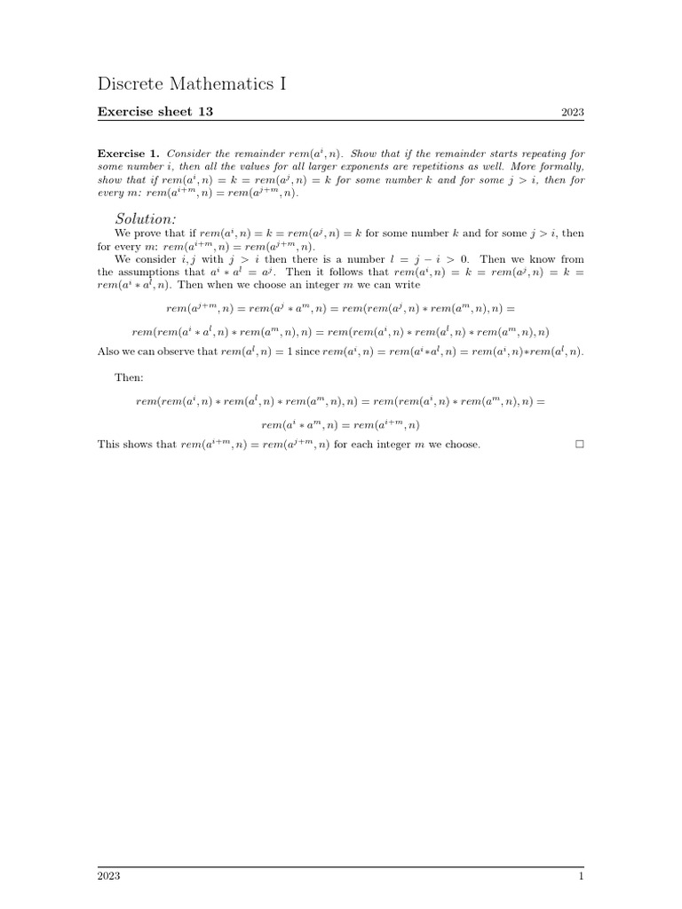 Discrete Mathematics I: Solution | PDF | Exponentiation | Mathematics