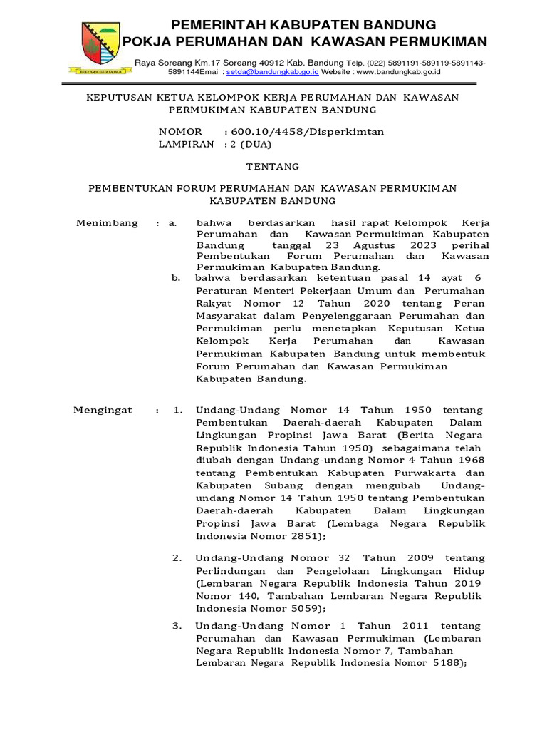 SK Forum PKP Kabupaten Bandung 2023 | PDF