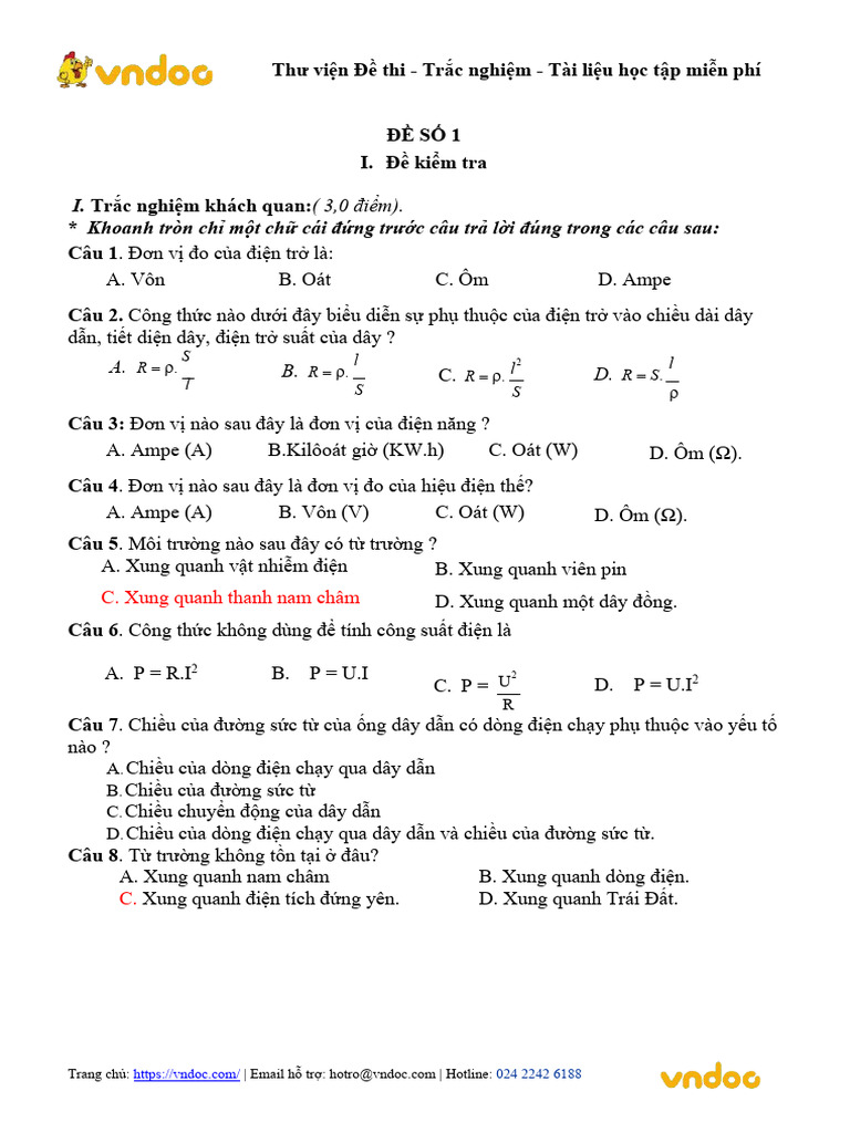31 de Thi Hoc Ki 1 Lop 9 Mon Vat Ly | PDF