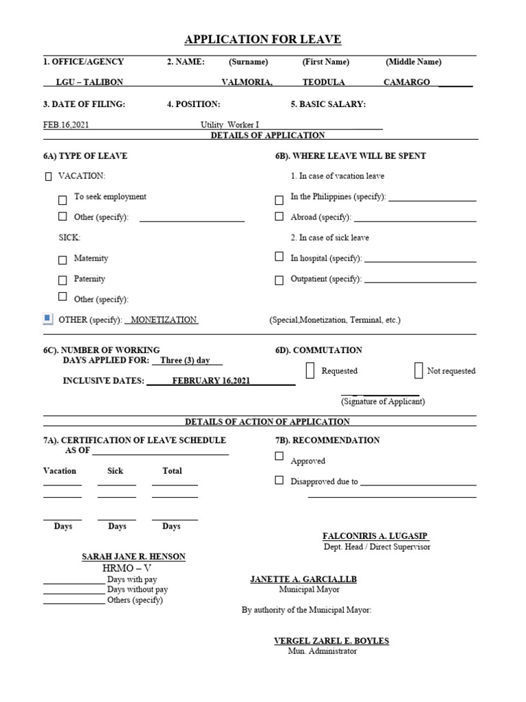 Application For Leave | PDF | Business | Government