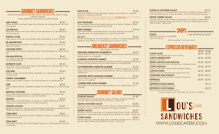 Lou's Cafe Menu | PDF | Salad | Sauce