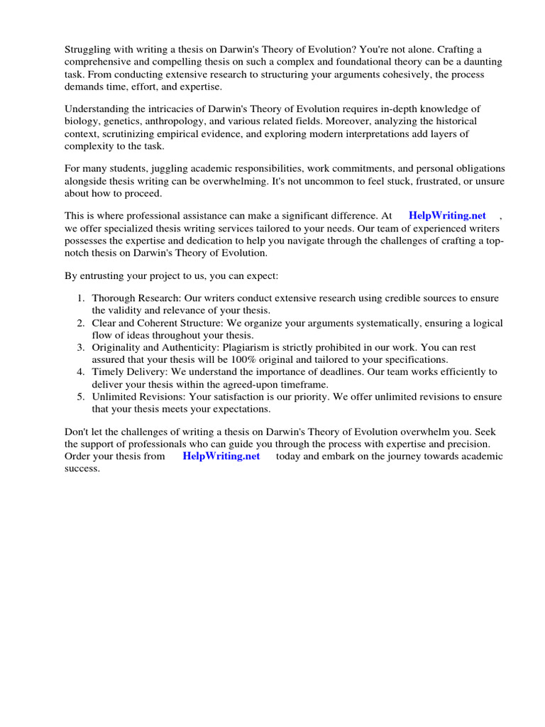 Darwins Theory of Evolution Thesis | PDF | Charles Darwin | Natural Selection
