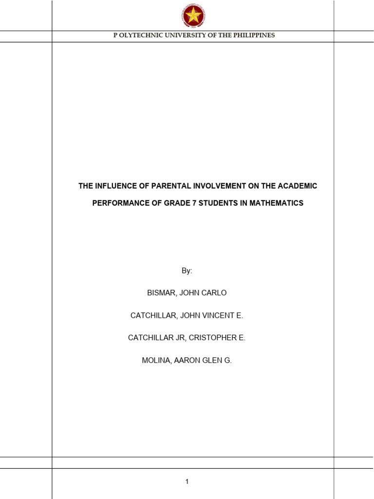 Chapter 1-3 The Influence of Parental Involvement On The Academic ...