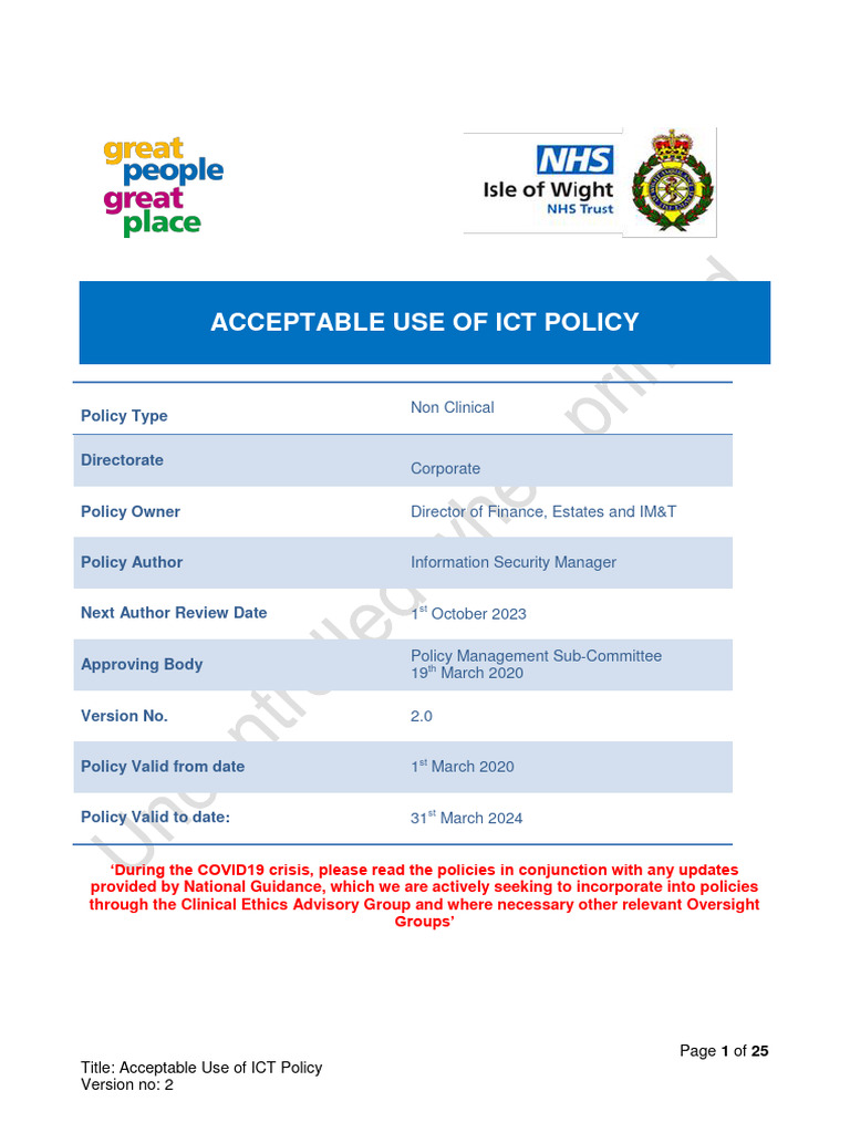 Acceptable Use IT Policy | PDF | Malware | Computer Virus