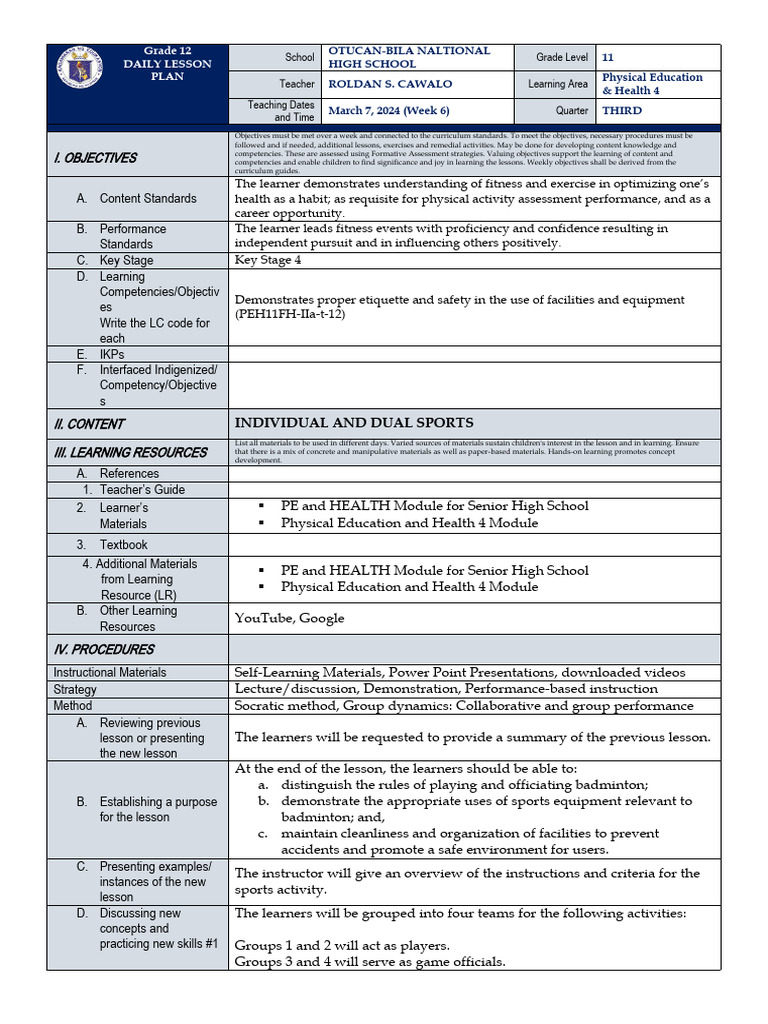 DLP Week 6 PE11 | PDF | Learning | Teachers