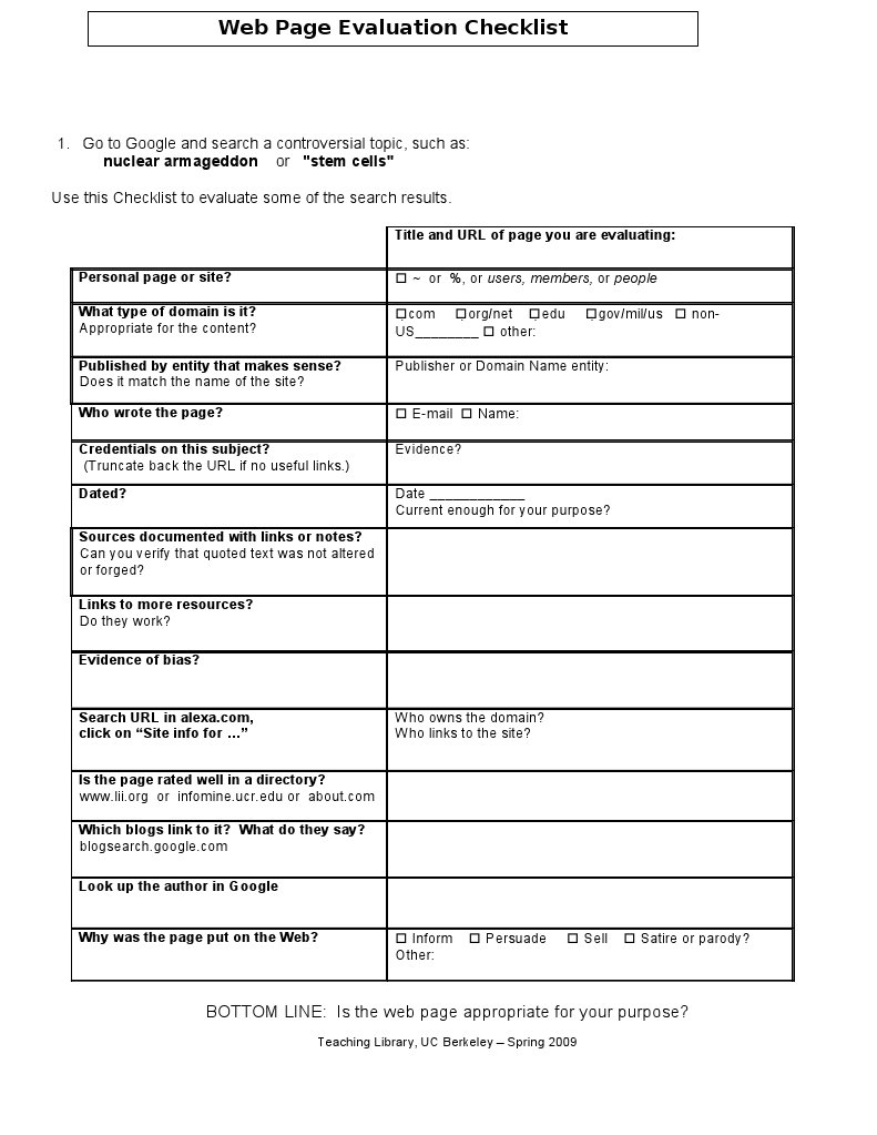 Website Evaluation Checklist | PDF