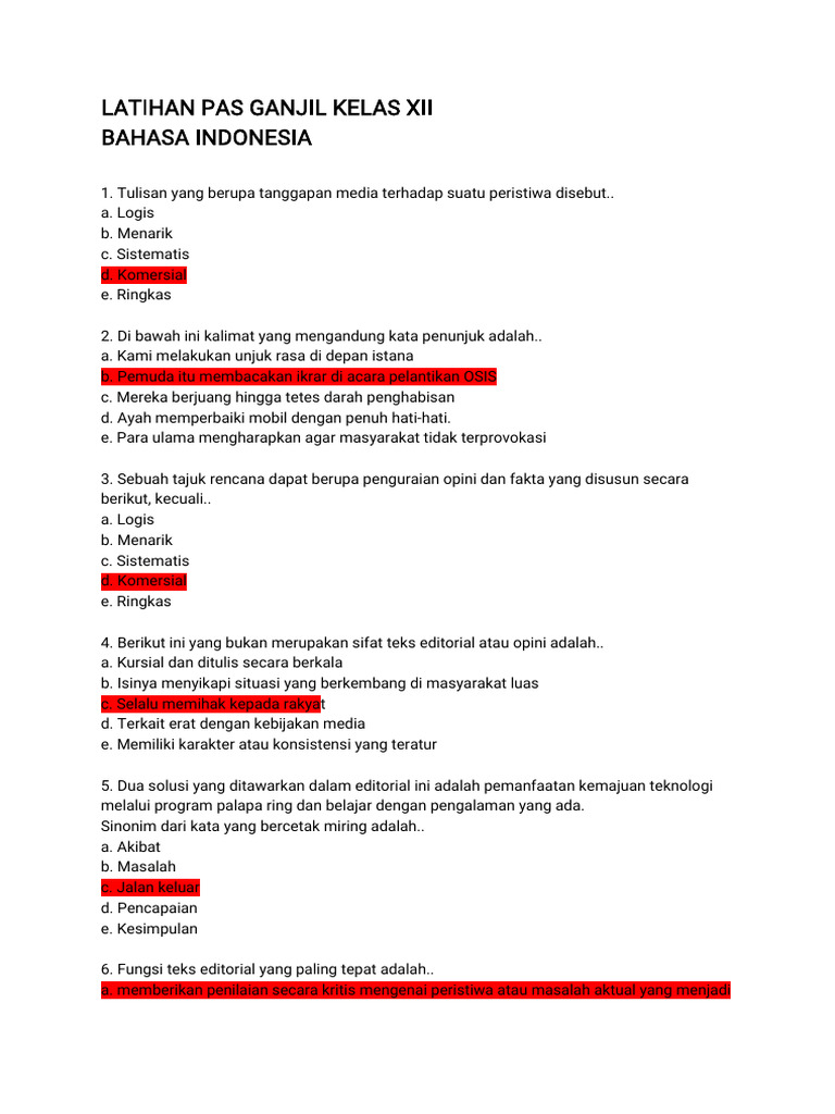 Latihan Soal Pas Ganjil 2023 | PDF