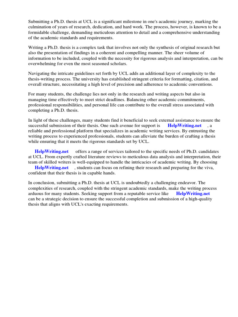 Submitting Phd Thesis Ucl | PDF | Thesis | Doctor Of Philosophy