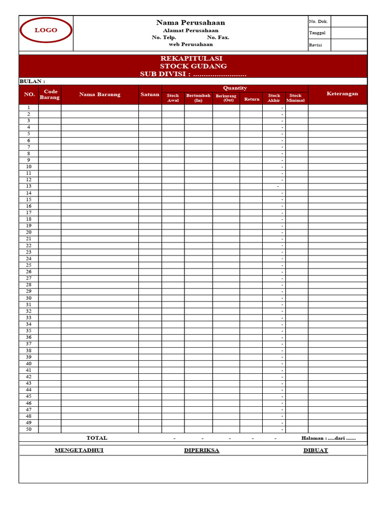 (Bizform) Formulir Stok Opname Bulanan | PDF