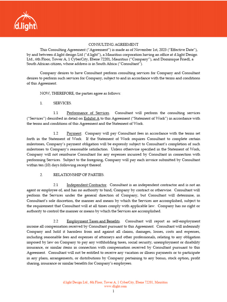 Consulting Agreement - Farheen Irfan | PDF | Legal Remedy | Indemnity