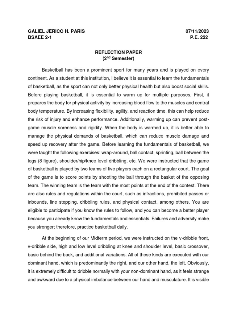 2nd SEM Reflection Paper (PE) | PDF | Physical Education