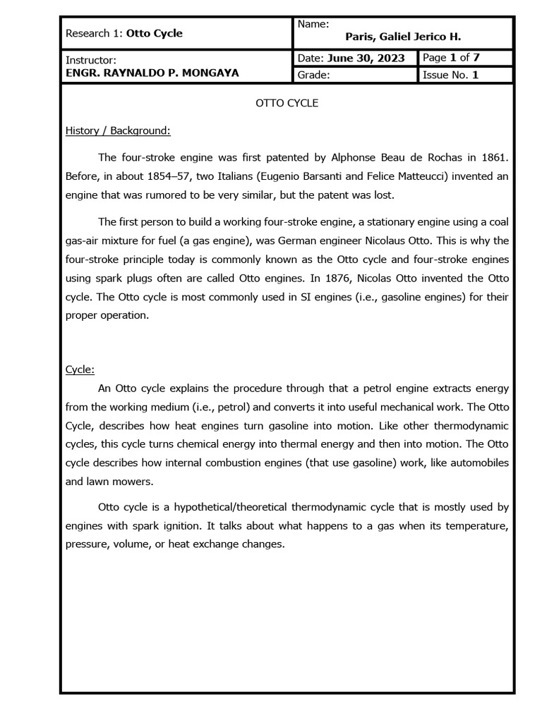 Research 1 (Otto Cycle) | PDF | Internal Combustion Engine | Engines