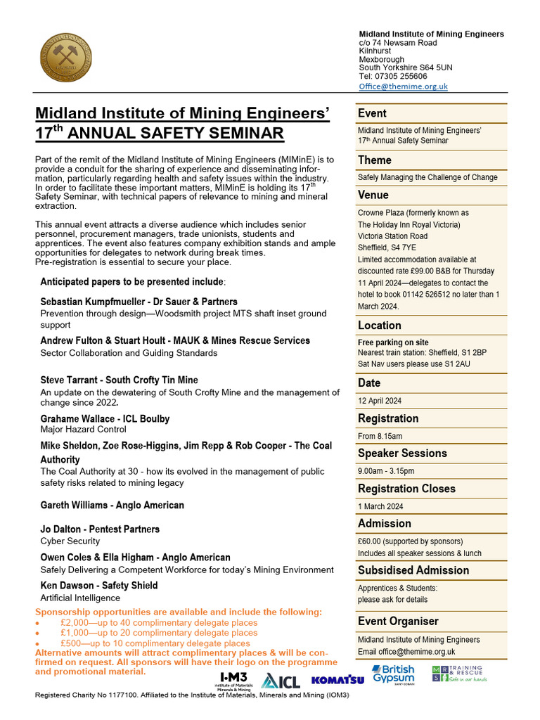 Midland Institute of Mining Engineers (MIMinE) - MIMinE Annual Safety ...