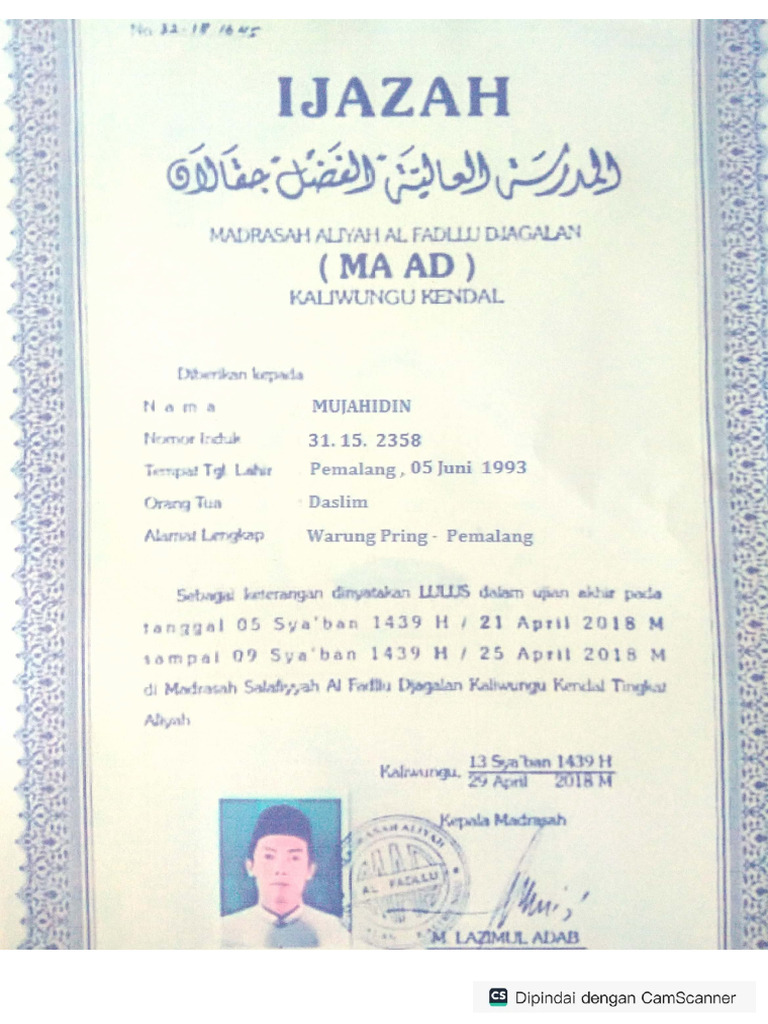 MUJAHIDIN - Ijazah MA AD | PDF