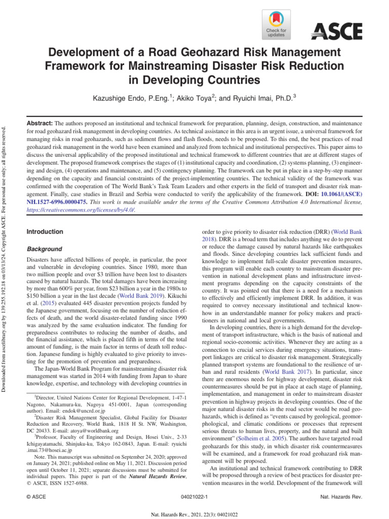 Endo Et Al 2021 Development of A Road Geohazard Risk Management ...
