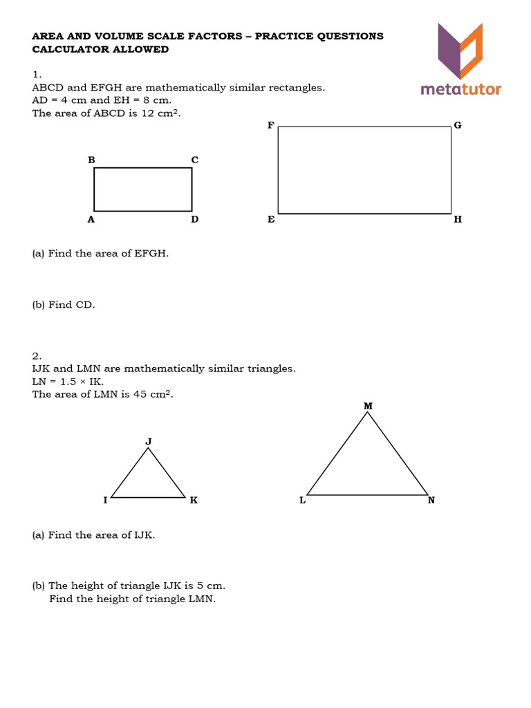 Area and Volume Scale Factors | Download Free PDF | Volume | Area