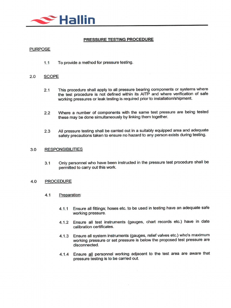 Appendix 5 Pressure Test Procedure | PDF