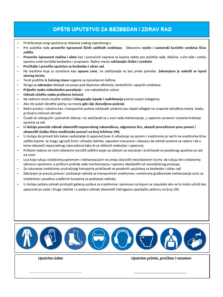 Opste Uputstvo Za Bezbedan I Zdrav Rad Mae | PDF