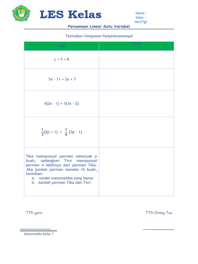 Persamaan Linear Satu Variabel | PDF