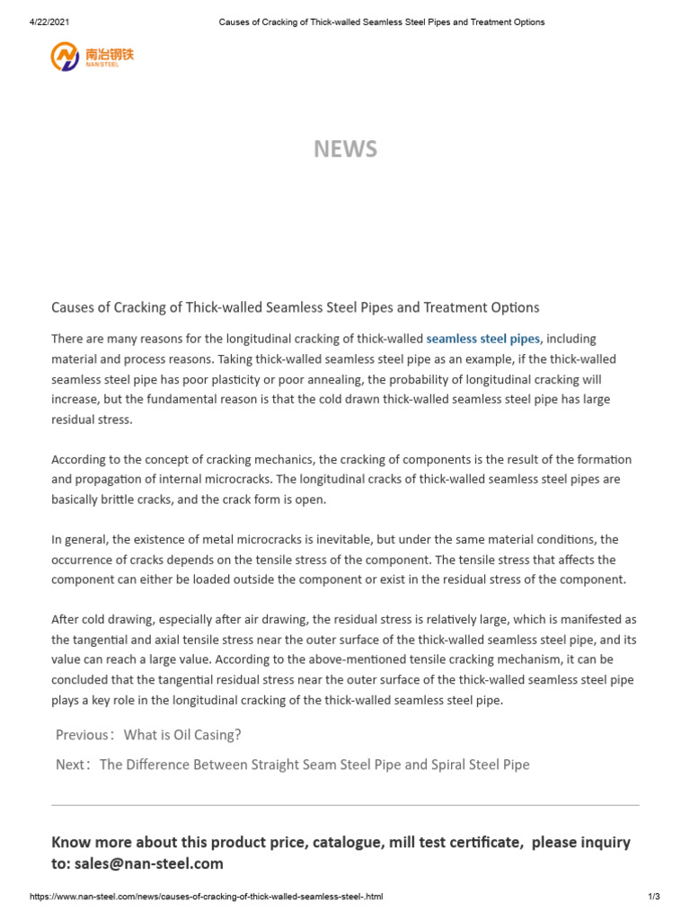 Causes of Cracking of Thick-Walled Seamless Steel Pipes and Treatment ...