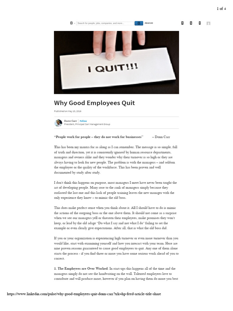 Carr, Donn - Why Good Employees Quit | PDF | Employment | Turnover ...