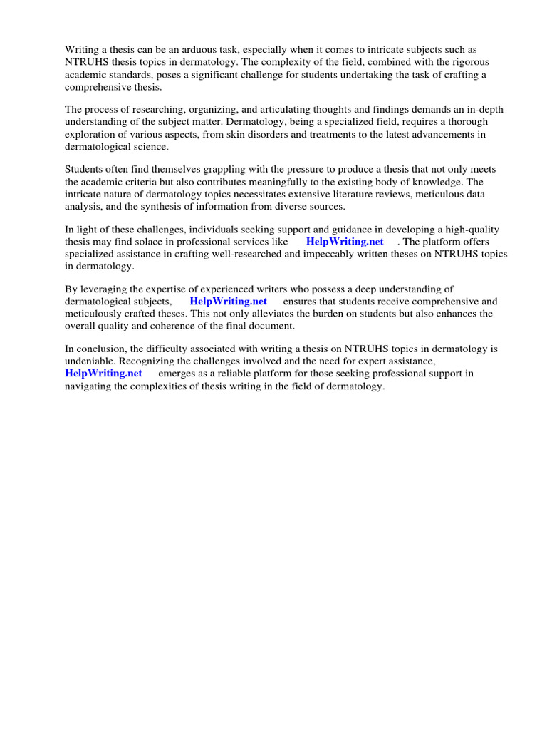 Ntruhs Thesis Topics in Dermatology | PDF | Thesis | Orthopedic Surgery
