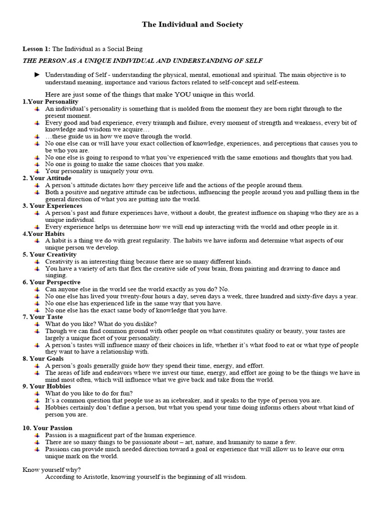 Understanding the Individual in Society | PDF | Self Concept | Community