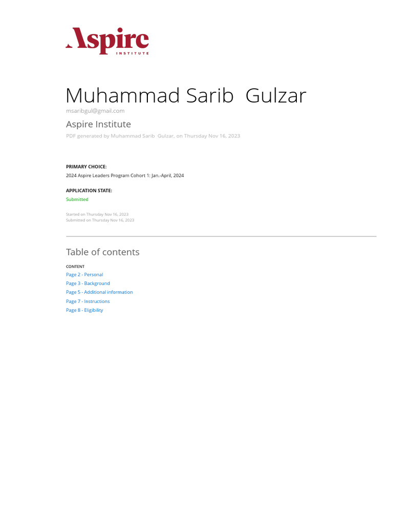 Muhammad Sarib Gulzar Aspire Institute Application | PDF | Parent ...