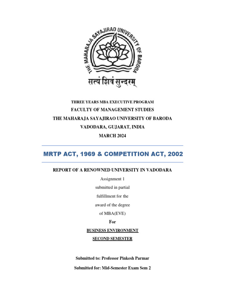 MRTP & Competition Act (Team 1 Report) | PDF | Monopoly | Competition Law