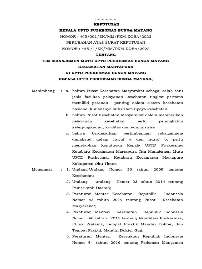 5.1.1.1 Contoh SK Tim Mutu | PDF