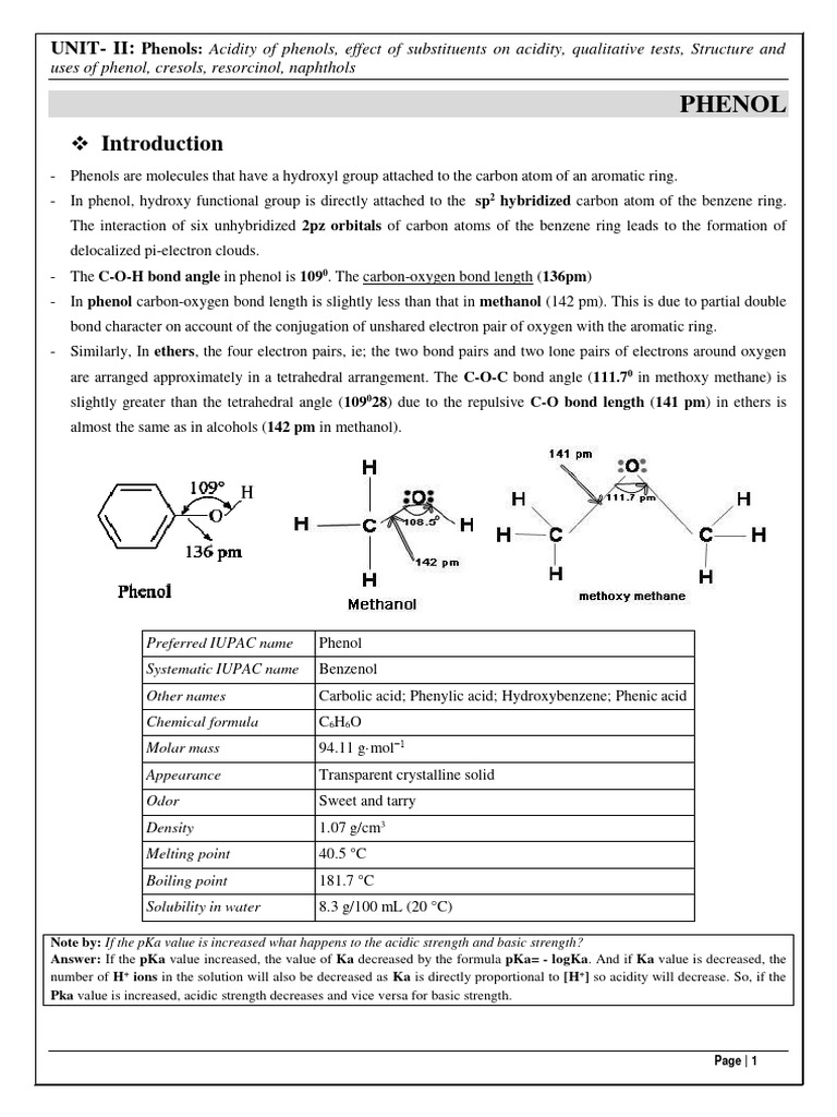 Unit II Phenol Dr.vrk | PDF | Acid | Acid Dissociation Constant