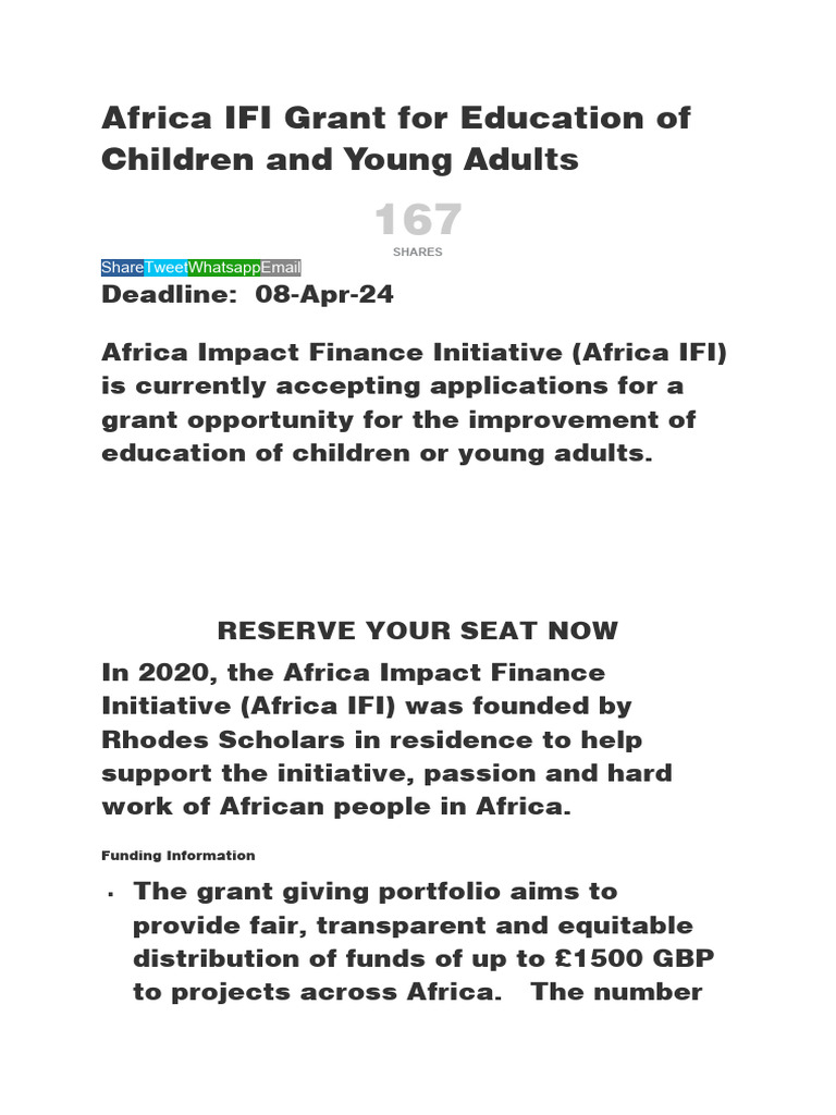 Africa IFI Grant For Education of Children and Young Adults | PDF