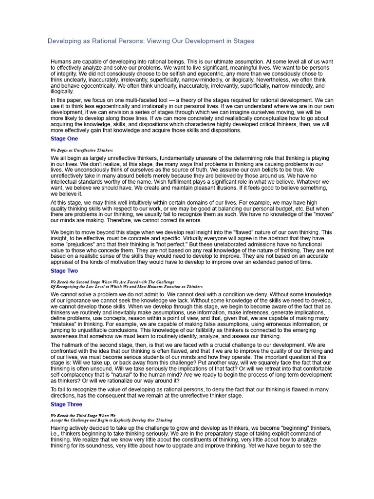 Stages of Rational Development in Thinking | PDF | Thought | Knowledge