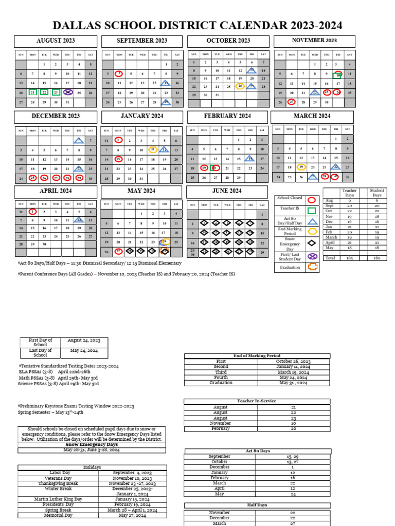 2023 2024 School Calendar | Download Free PDF | Academic Term ...