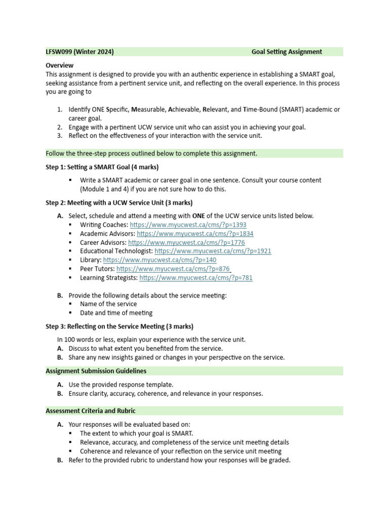 Instructions-Goal Setting Assignment | PDF