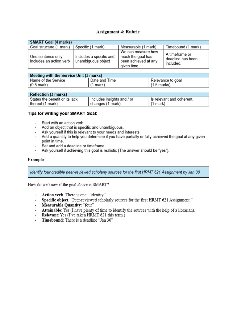 Rubric-Goal Setting Assignment | PDF