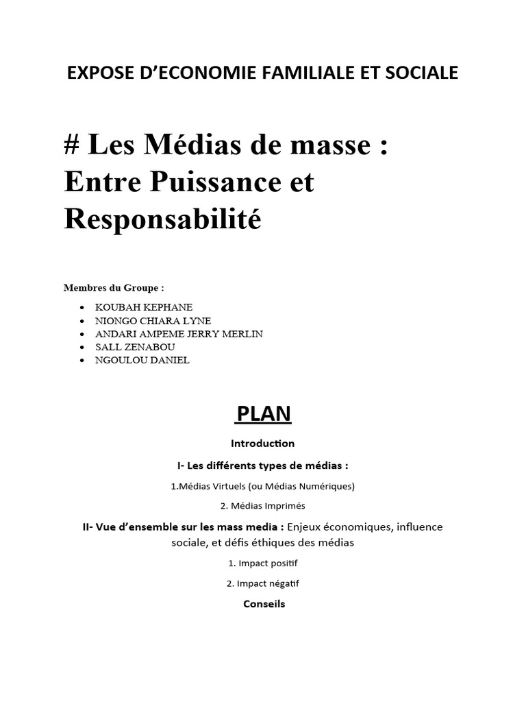 Types et enjeux des médias de masse | PDF | Média (Communication ...