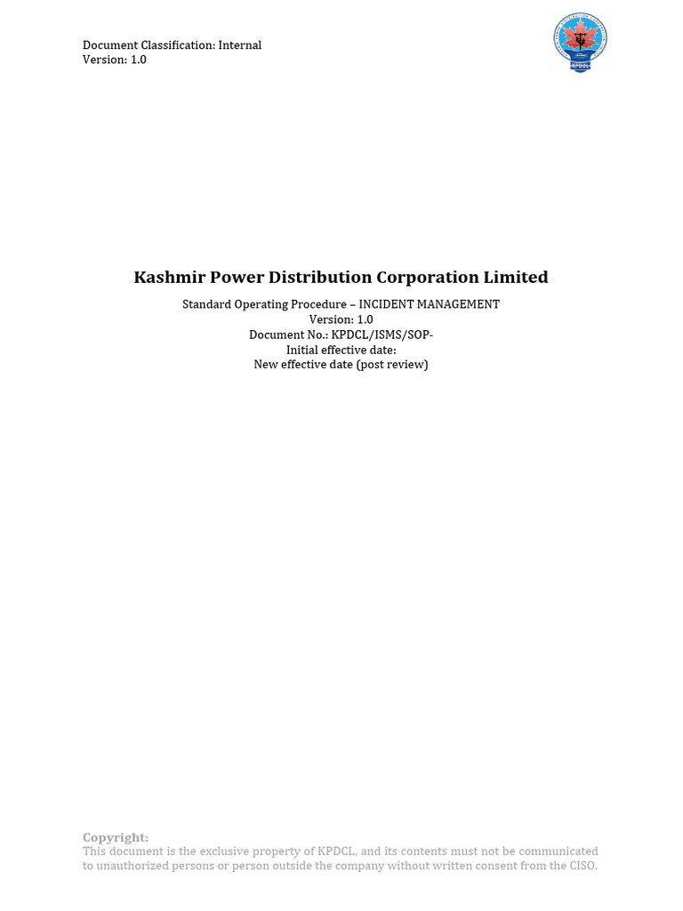 KPDCL_SOP_INCIDENT MANAGEMENT | PDF | Information Security | Computer Security