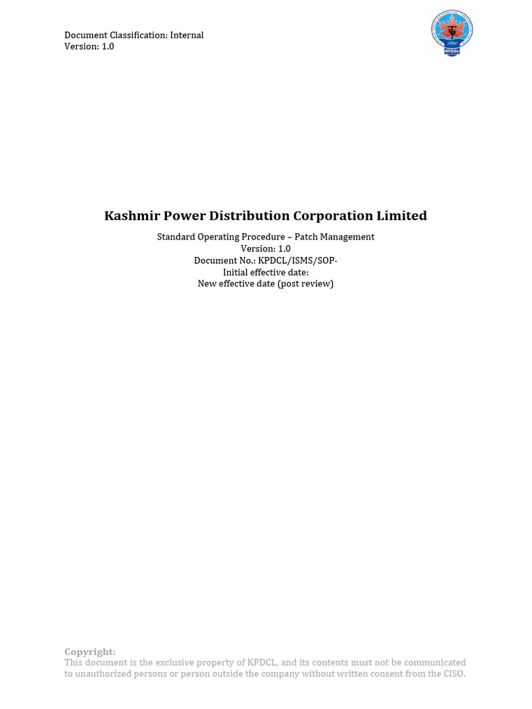 KPDCL SOP Patch Management | PDF | Information Security | Vulnerability ...