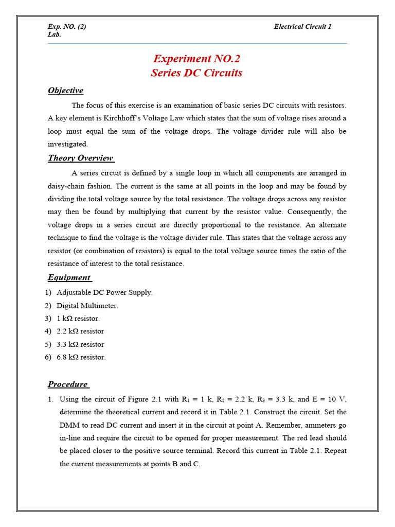 Series DC Circuits Lab Guide | PDF | Voltage | Resistor