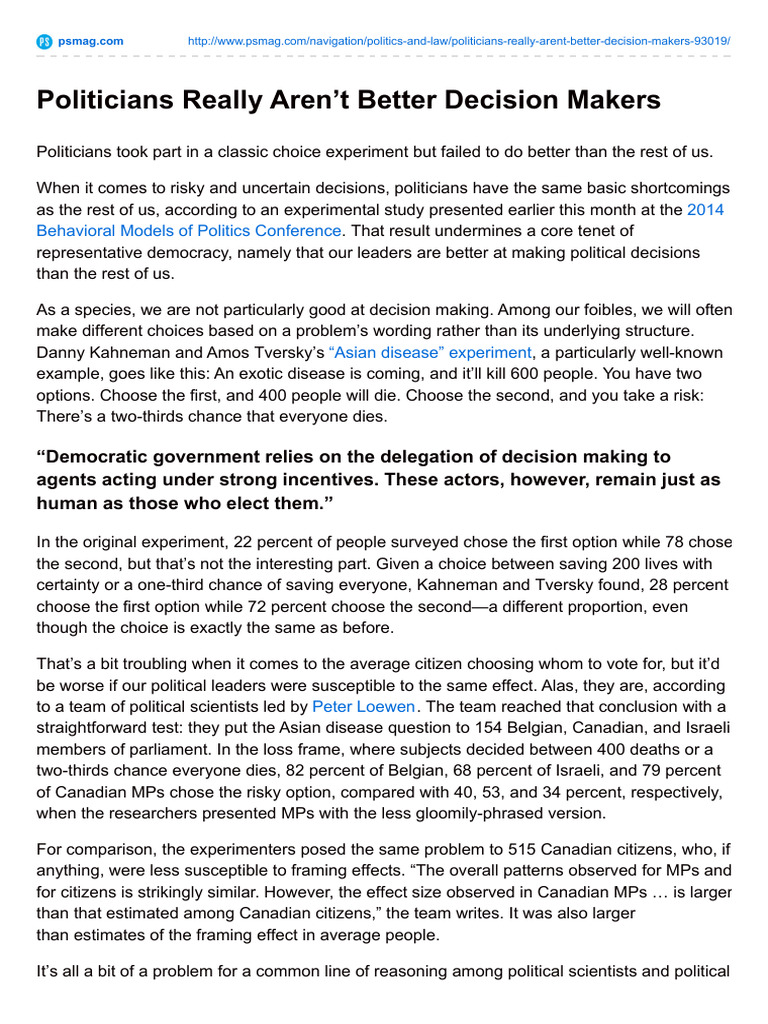 Politicians Really Arent Better Decision Makers | PDF | Democracy ...