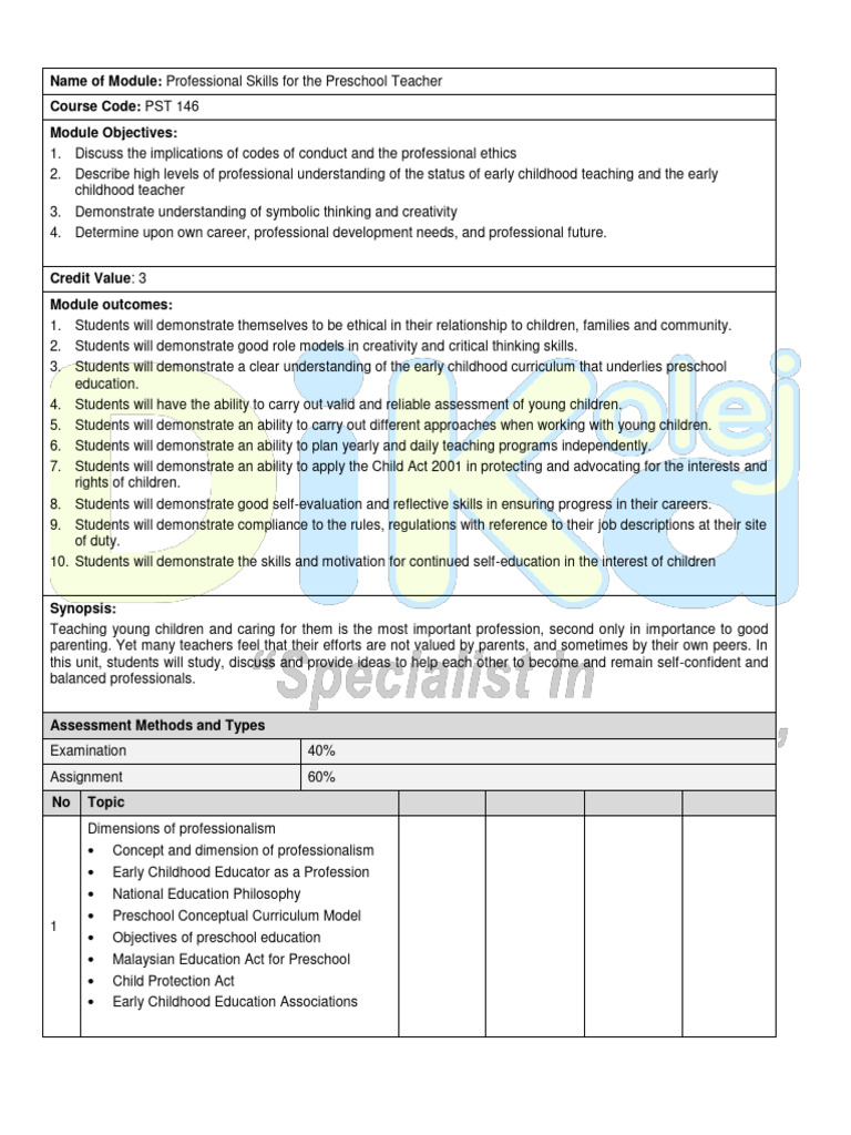 PST146 | PDF | Educational Assessment | Early Childhood Education