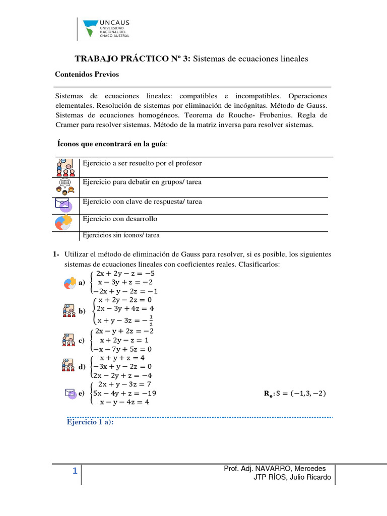 Trabajo Práctico #3. Sistemas de Ecuaciones Lineales 2023 | Descargar gratis PDF | Ecuaciones ...