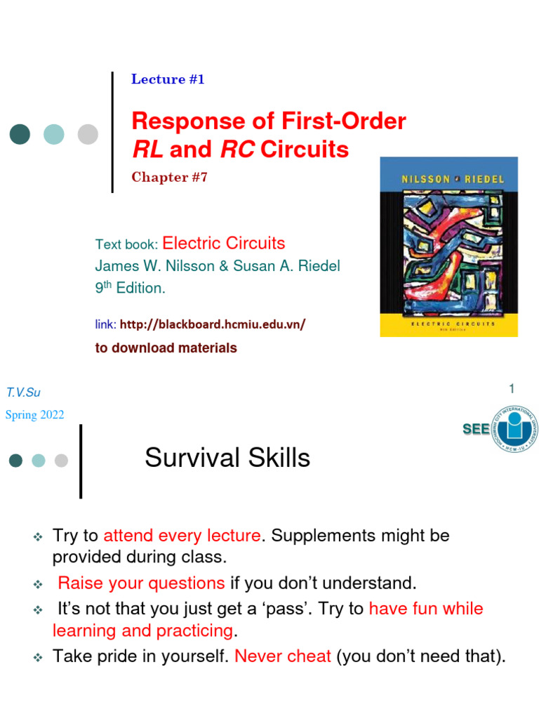 Lecture 01 - Response of First-Order RL and RC Circuits | PDF | Electrical Network | Inductor